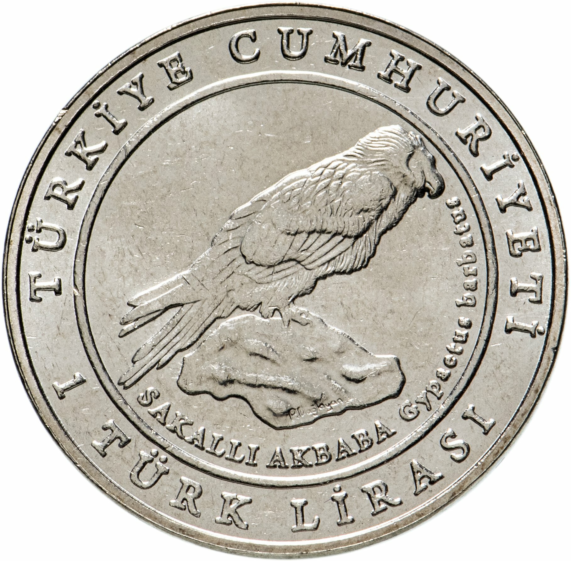 Турция 1 лира 2009 "Красная книга - Ястреб, Орел-могильник", Мельхиор медь-никель, в сохранности UNC