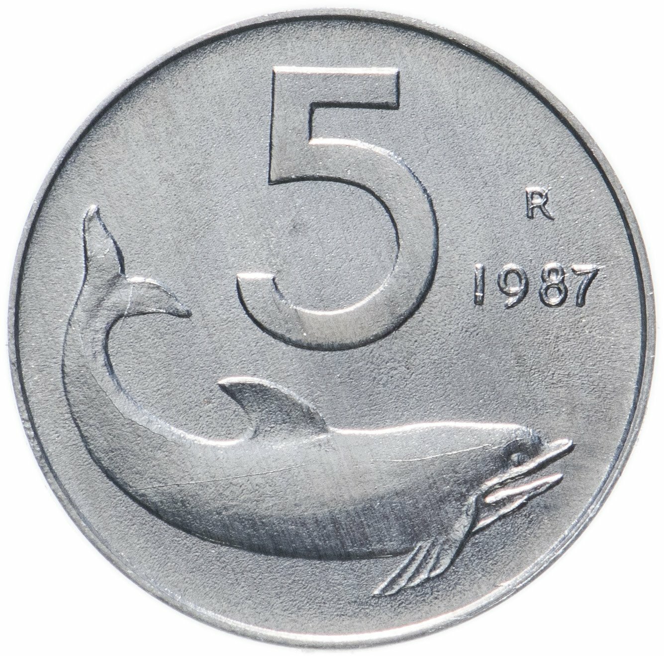 Италия 5 лир 1987, Алюминий, в сохранности UNC