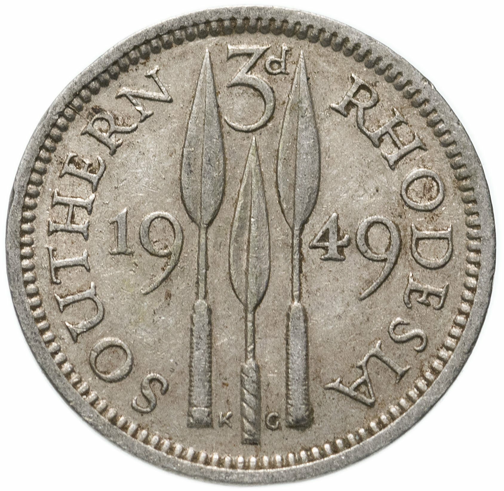 Южная Родезия 3 пенса pence 1949, Мельхиор медь-никель, в сохранности VF