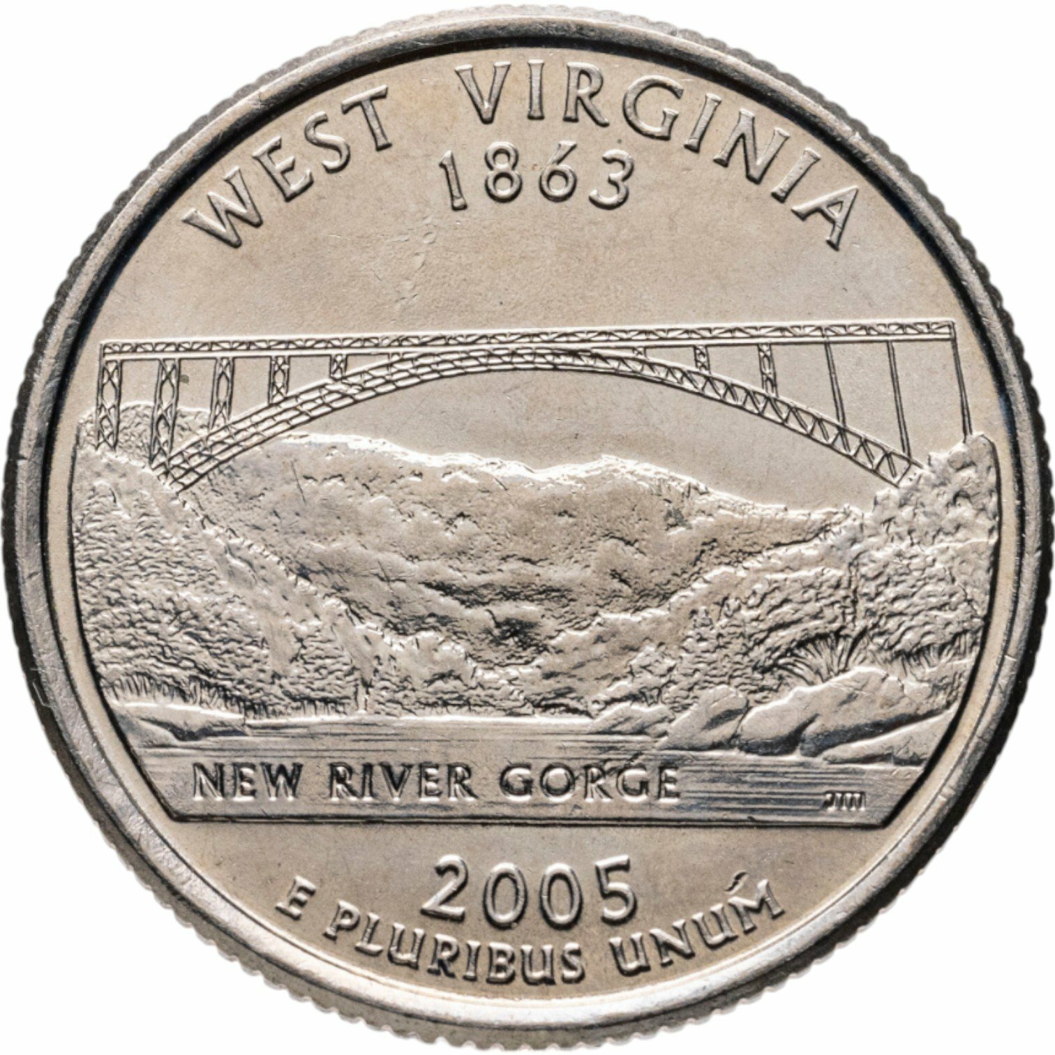 США 25 центов квотер, 1/4 доллара, quarter dollar 2005 D Квотер штата Западная Вирджиния знак монетного двора: "D" - Денвер, Медь, в сохранности UNC