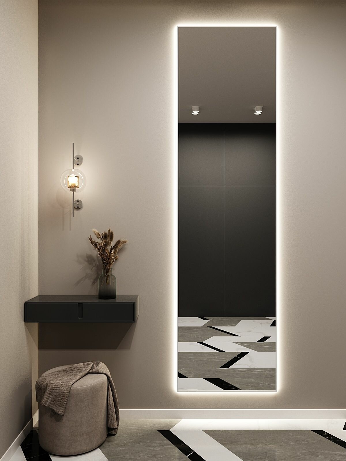 Зеркало настенное 240х60 см белое с подсветкой Свет: Нейтральный белый 4500К В алюминиевой раме интерьерное BLX MIRROR