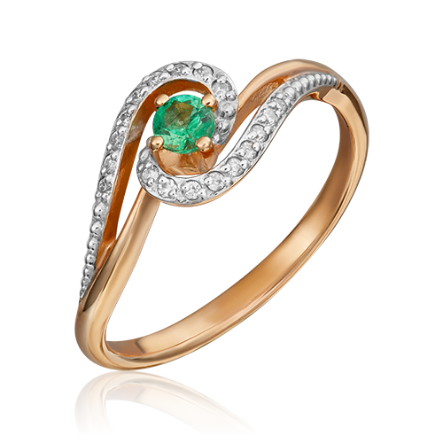 Кольцо, красное золото, 585 проба, бриллиант, изумруд