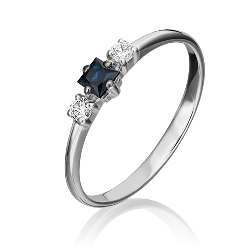 Кольцо, белое золото, 585 проба, бриллиант, сапфир