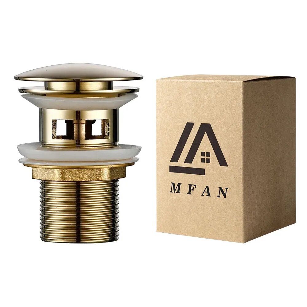 MFAN, донный клапан для раковины с переливом, Клапан Клик-Клак, Защита от запаха и засорения, Съемный для чистки, Выпуск для мойки G1-1/4, латунь, матовое золото