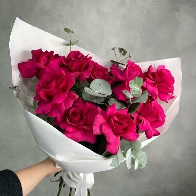 Букет французских малиновых розовых премиум роз «Pink Floyd», 5 шт, 60 см, подарок для девушки