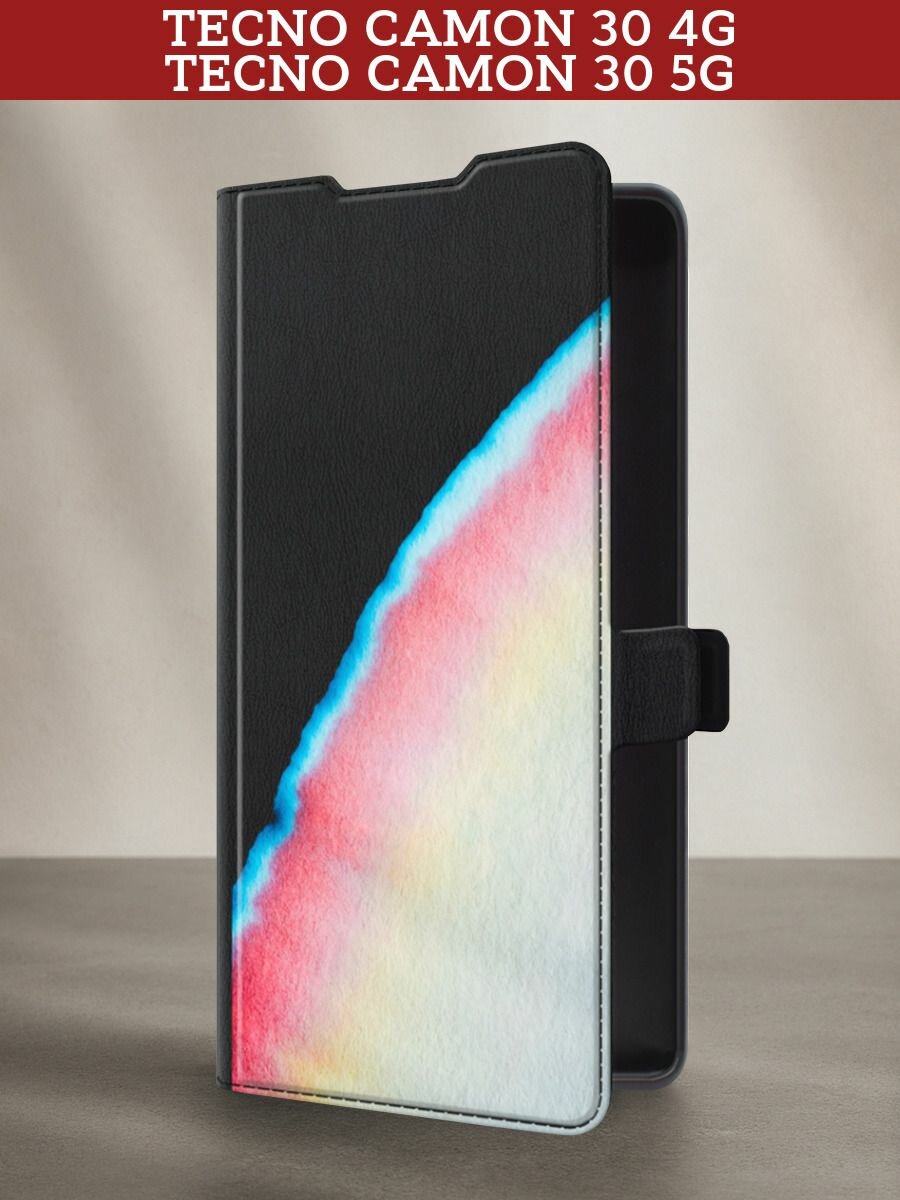Чехол-книжка на Tecno Camon 30 4G/Tecno Camon 30 5G / Текно Камон 30 4G/Камон 30 5G с принтом Слияние красок, черный
