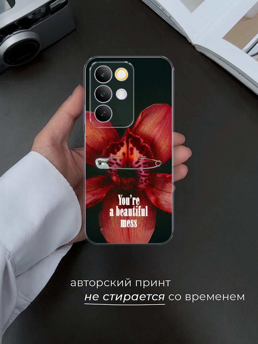 Чехол на Realme C85 / Реалми C85 с принтом Красная орхидея с булавкой — фото 1