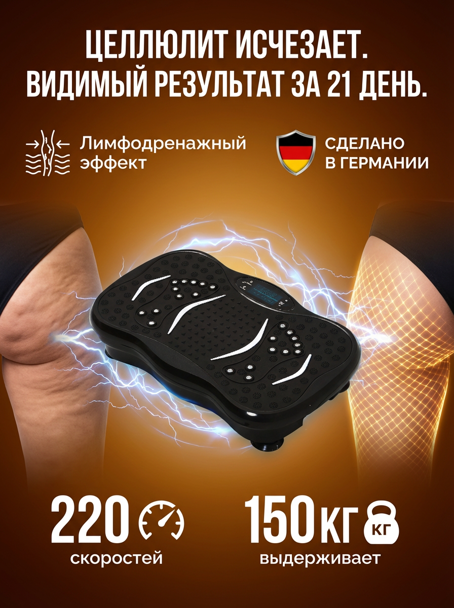 Виброплатформа для похудения 150 кг тренажер кардио степпер, пульт, чёрный, с Bluetooth