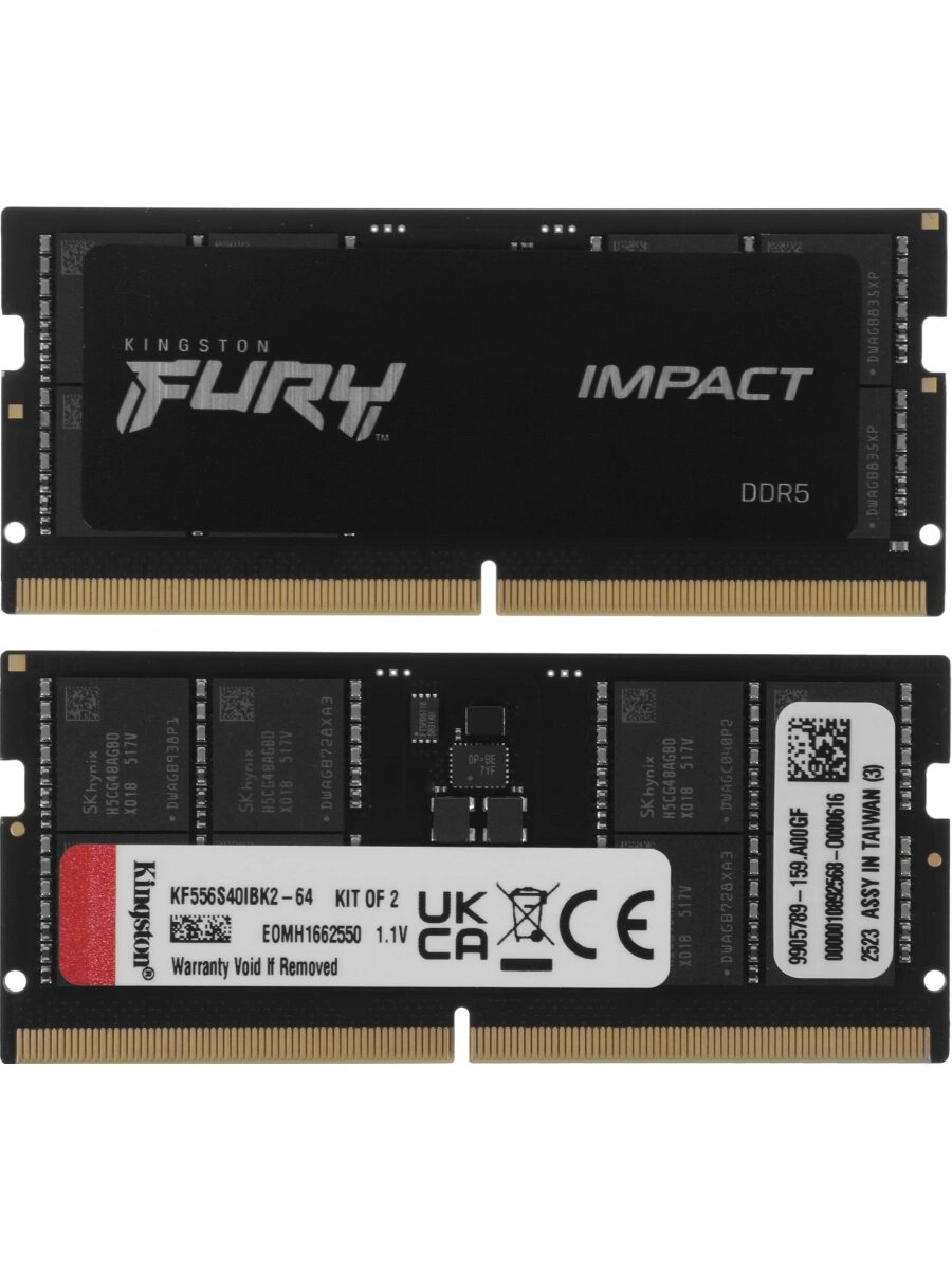 Память DDR5 2x32GB 5600MHz Kingston KF556S40IBK2-64 Fury Impact RTL PC5-44800 CL40 SO-DIMM 262-pin 1.1В dual rank RTL