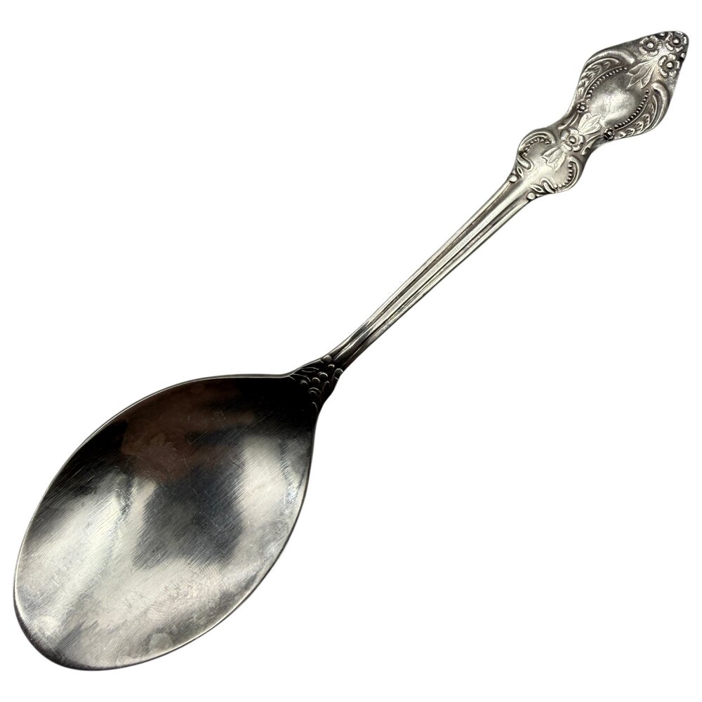 Ложка сервировочная "Уральская роза", 21 см, мельхиор, 1983-1991 гг, РМЗ, Реж, СССР