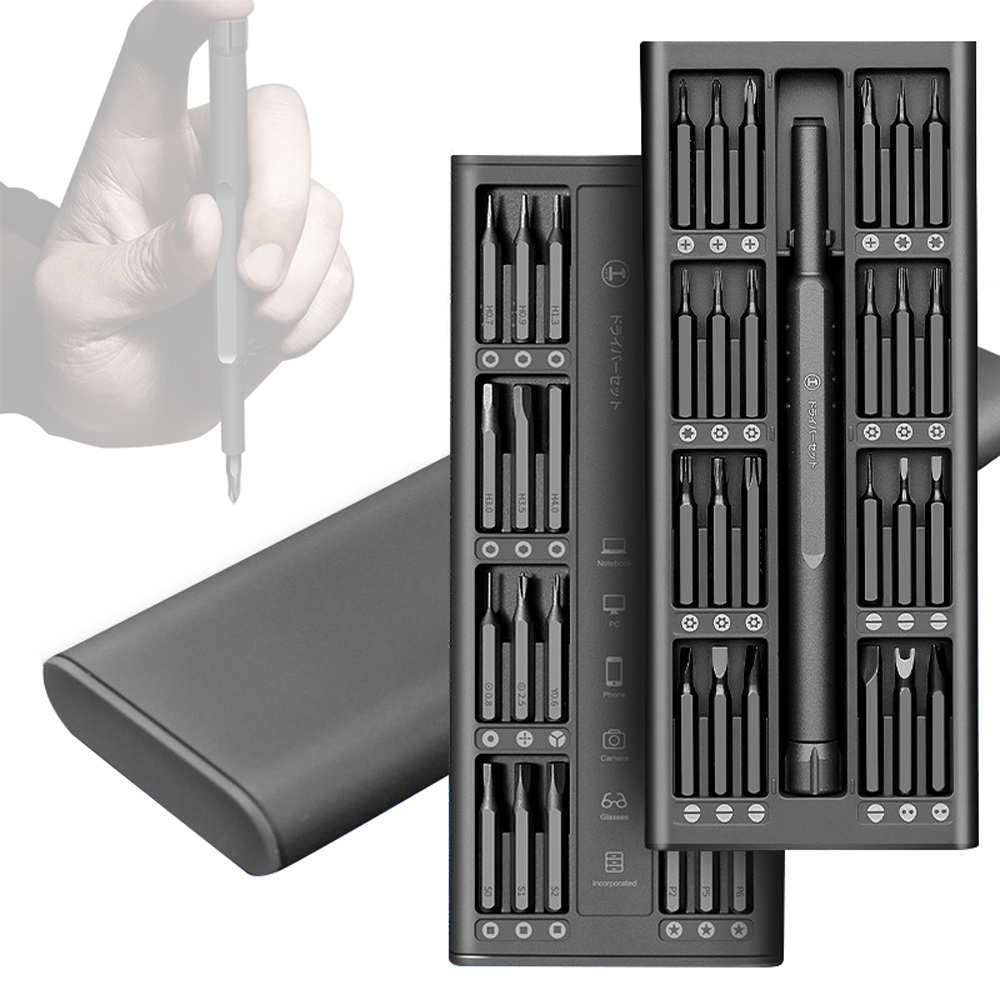 Набор ручных отверток 49 в 1 для электроремонта с кейсом: 48 битов, 1 ручка, 2 отрывных пластины, 1 пин для извлечения карт, 2 ломки, 1 присоска, 1 магнетизатор. Черный цвет, материал: сплавная сталь + алюминиевый сплав. Размеры: 168*65*15мм, упаковка