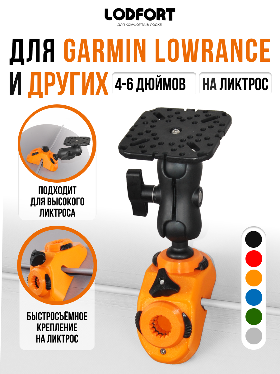 Держатель эхолота шарнирный Lowrance elite/Garmin striker на ликтрос 4", 5", 6" LODFORT универсальный, быстросъёмный