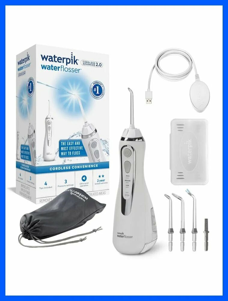 Ирригатор Waterpik WP-580 Cordless Advanced 2.0 беспроводной, белый, 4 насадки