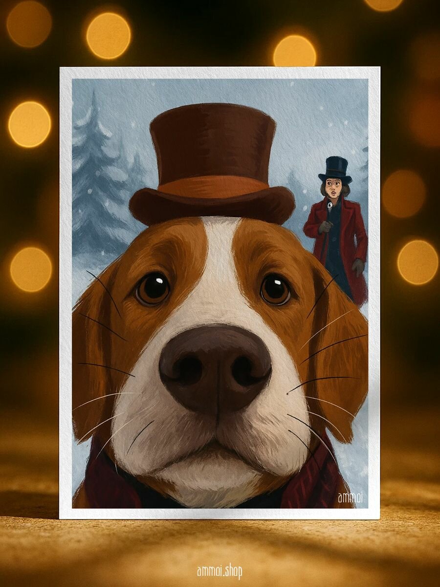 Авторская открытка Am.moi Бигль Вилли Вонка Чарли щоколадная фабрика 14,8 10,5 см (А6) с конвертом, фотобумага 300 г/м