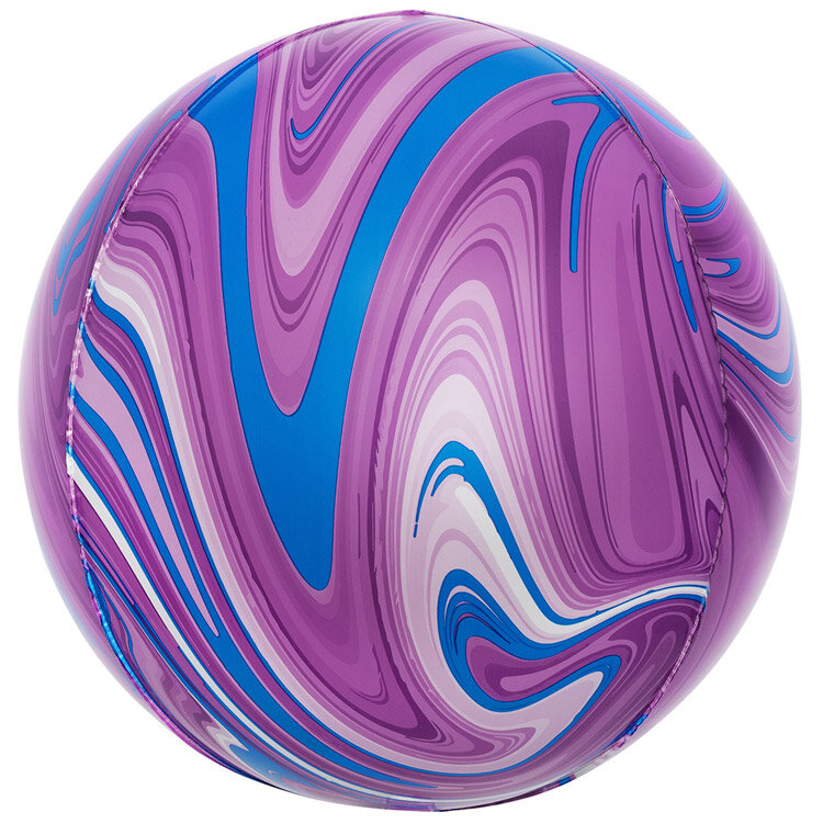 Воздушный шар из фольги. Сфера, Мрамор, Фиолетовый/Синий, Агат 3D (22'/56 см, CHN)