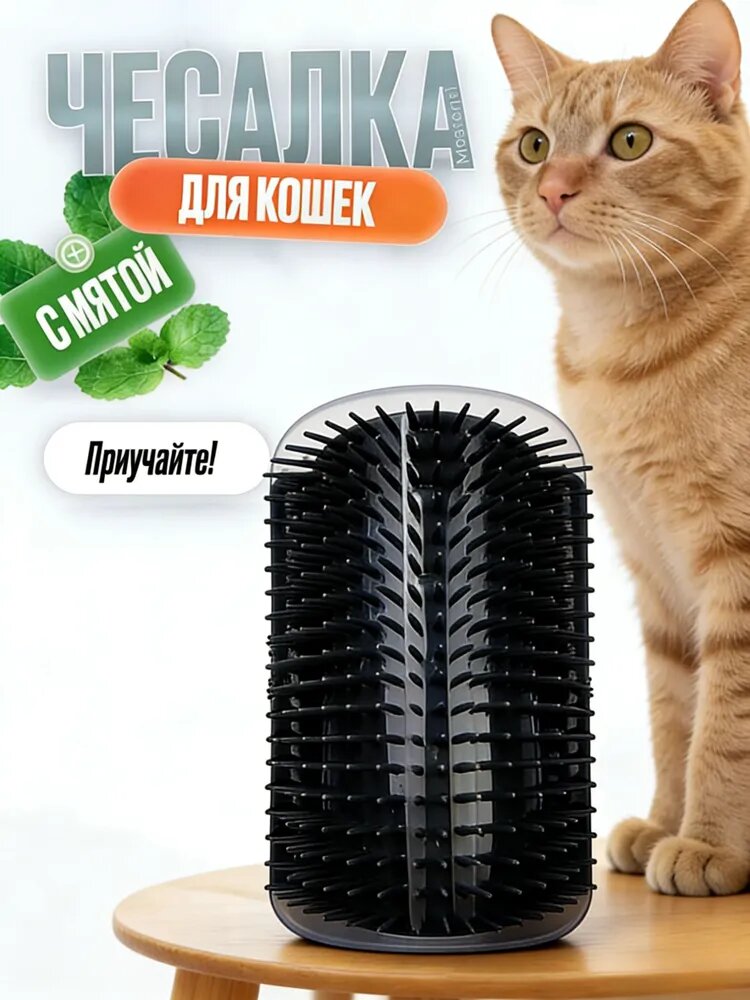 Чесалка для кошек угловая с кошачьей мятой, щетка для кошек, массажер для животных с креплением на стену. Грумер.