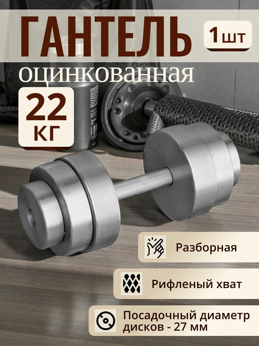 Гантель разборная 22 кг, оцинкованная