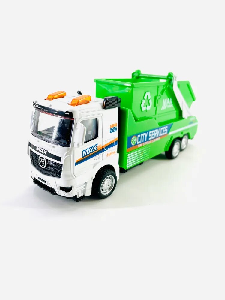 Игрушечная машинка мусоровоз металлопластиковый MAX, 1/43, 19 см, со светом и звуком — фото 1