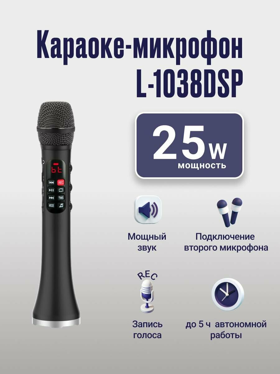 Профессиональный караоке-микрофон L-1038DSP 25W, черный