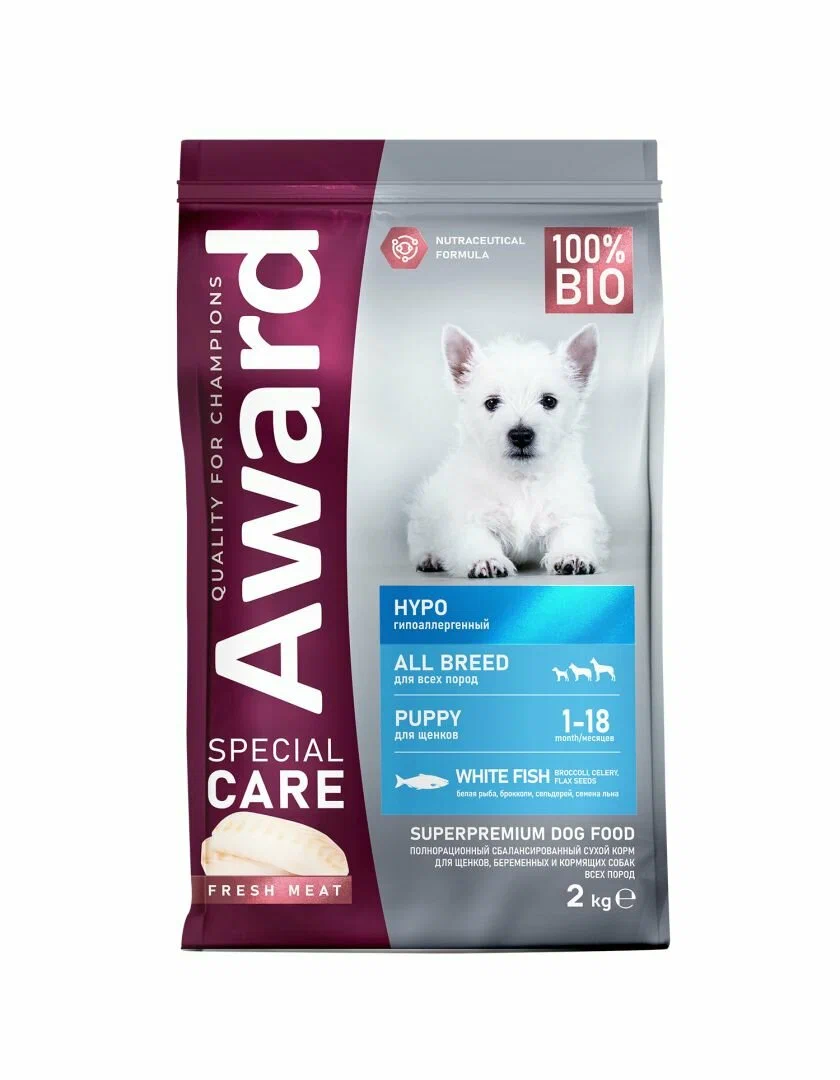 Корм AWARD SPECIAL CARE HYPO, для щенков и беременных собак, гипоаллергенный, 2 кг