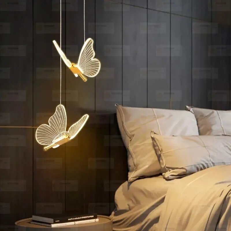 Люстра подвесная в виде бабочек, 12 Вт, для спальни, акрил/металл, 2 лампы, 220В, золотой