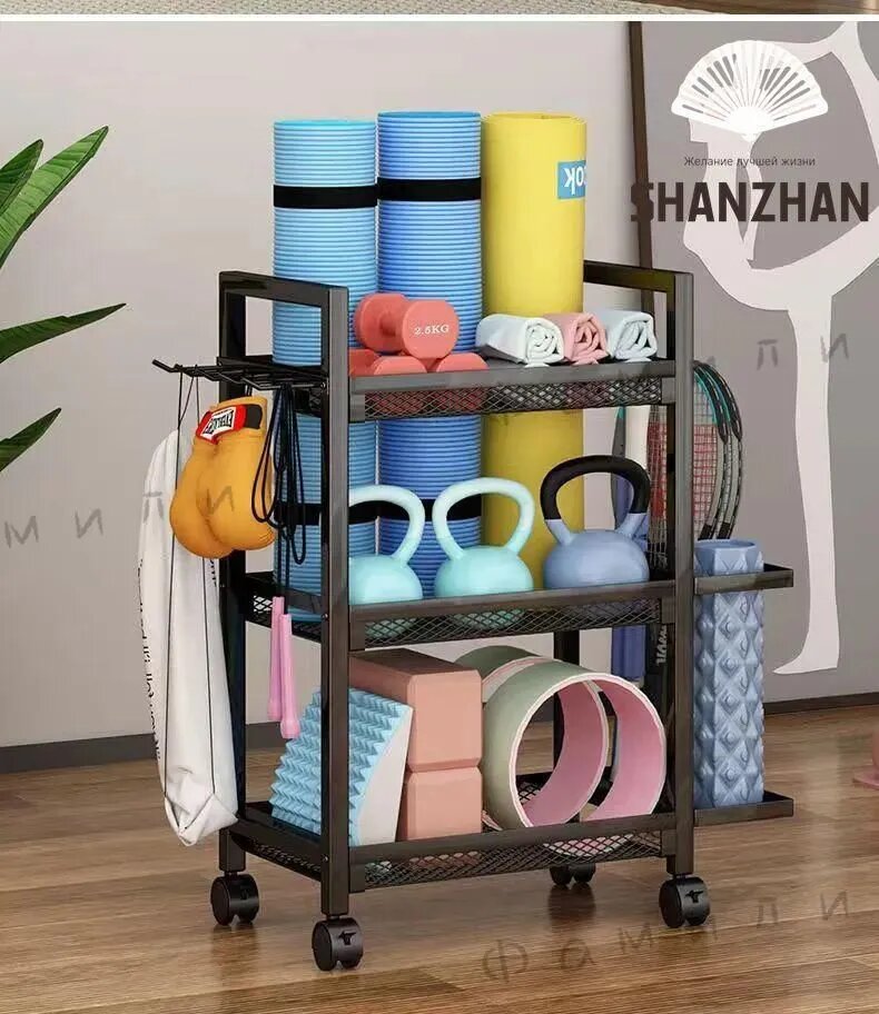 Стойка для спортивного инвентаря SHANZHAN Черная для гантелей, гирь, ковриков, платформ