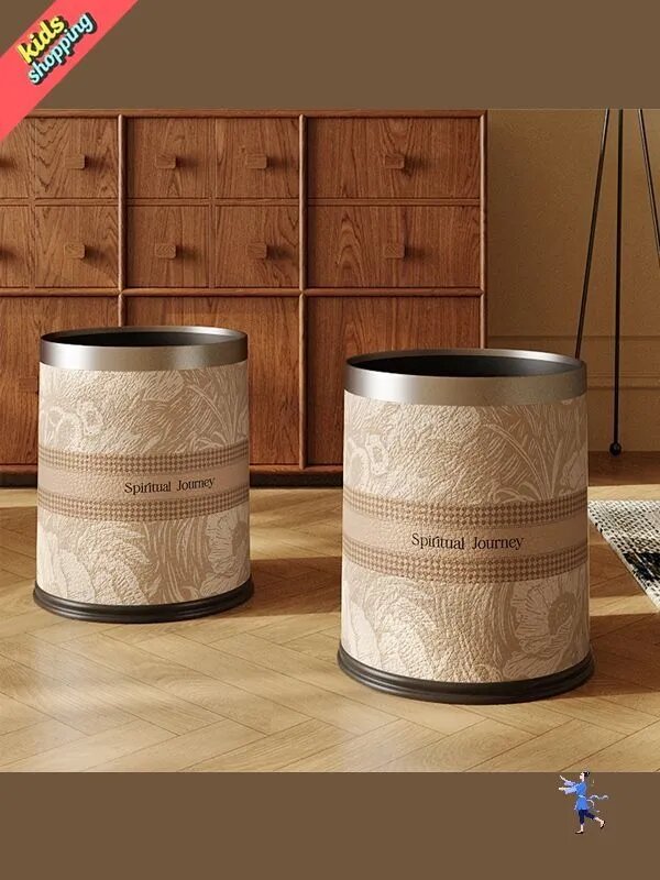 Мусорное ведро 10 л, коричневое кожаное, круглое, для дома, с ручкой