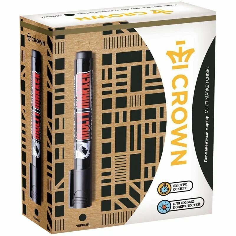 Маркер CROWN "Multi marker Chisel" скошенный, черный перм, шир. линии 5мм, 12шт.