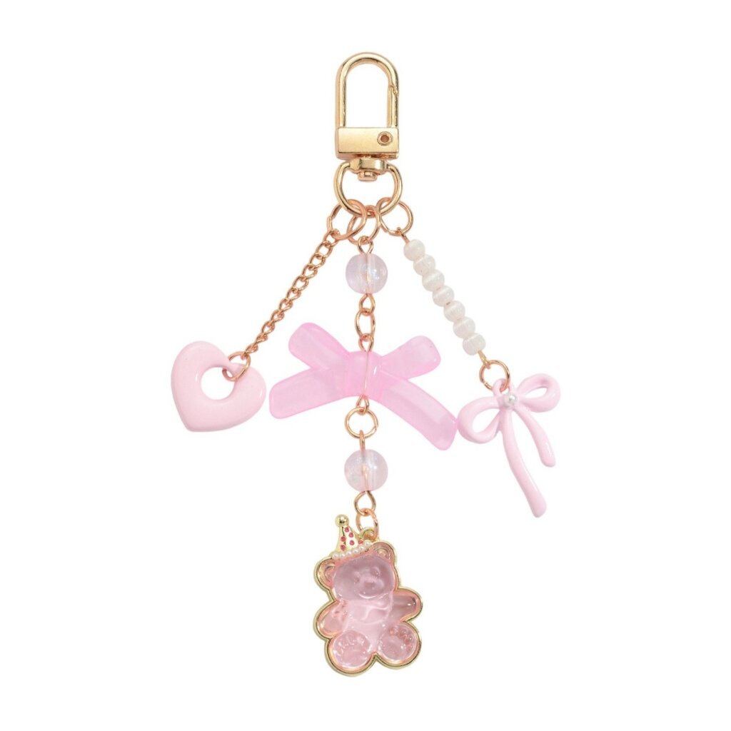 Ins fashion сладкий мультяшный бант из смолы love cat claw bear DIY брелок для ключей-розовый
