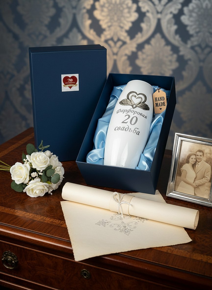 Стеклянная ваза Фарфоровая свадьба - вместе 20 лет