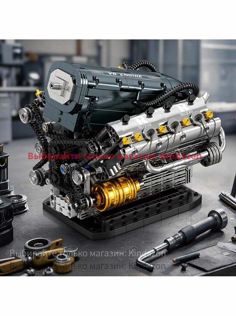 Конструктор двигателя V6 (1268 деталей), видимый механизм работы, цепная передача, выхлопная система, отличный подарок