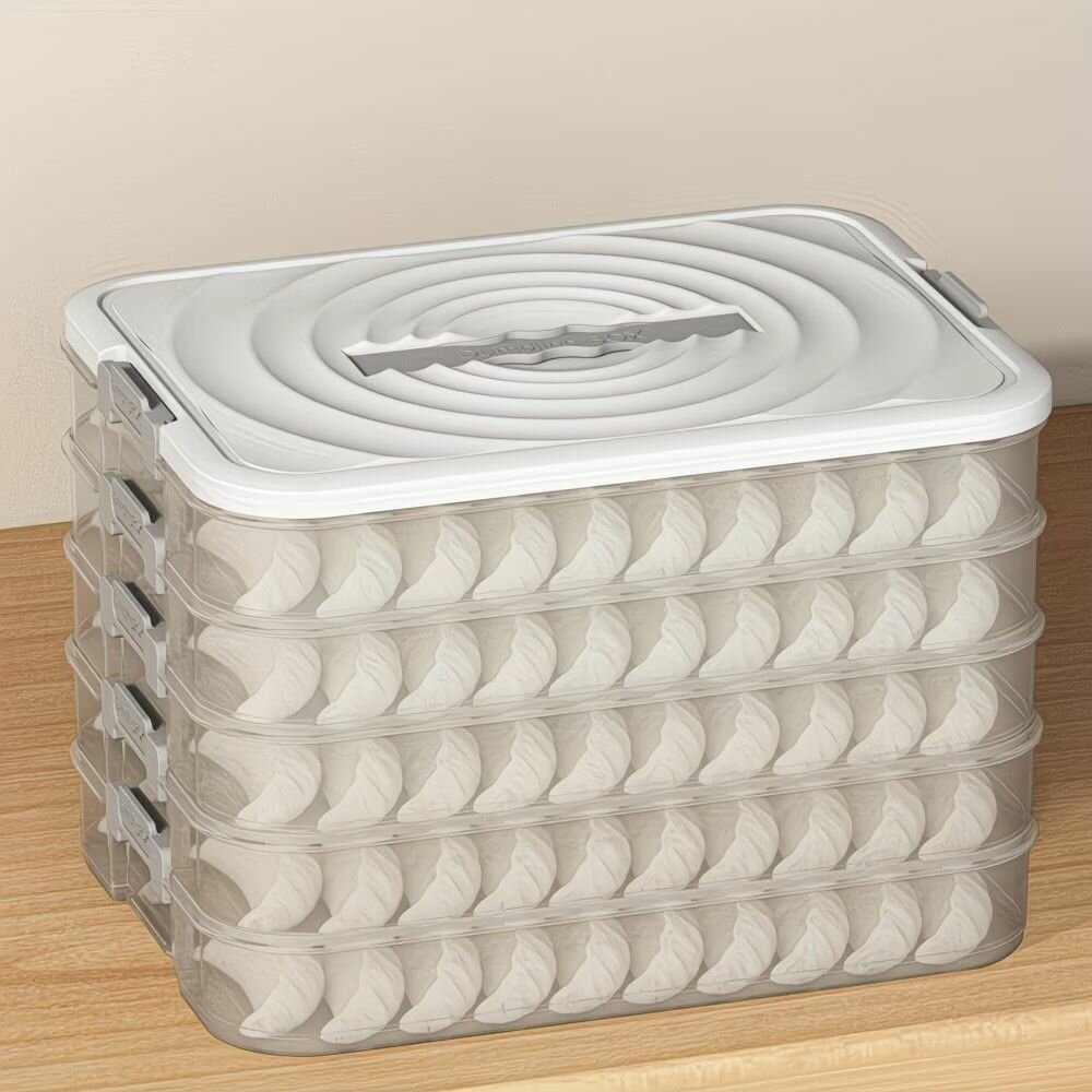 Многоярусный контейнер для пельменей и заморозки, прозрачный, 4 уровней, с мерной ложкой и ручкой