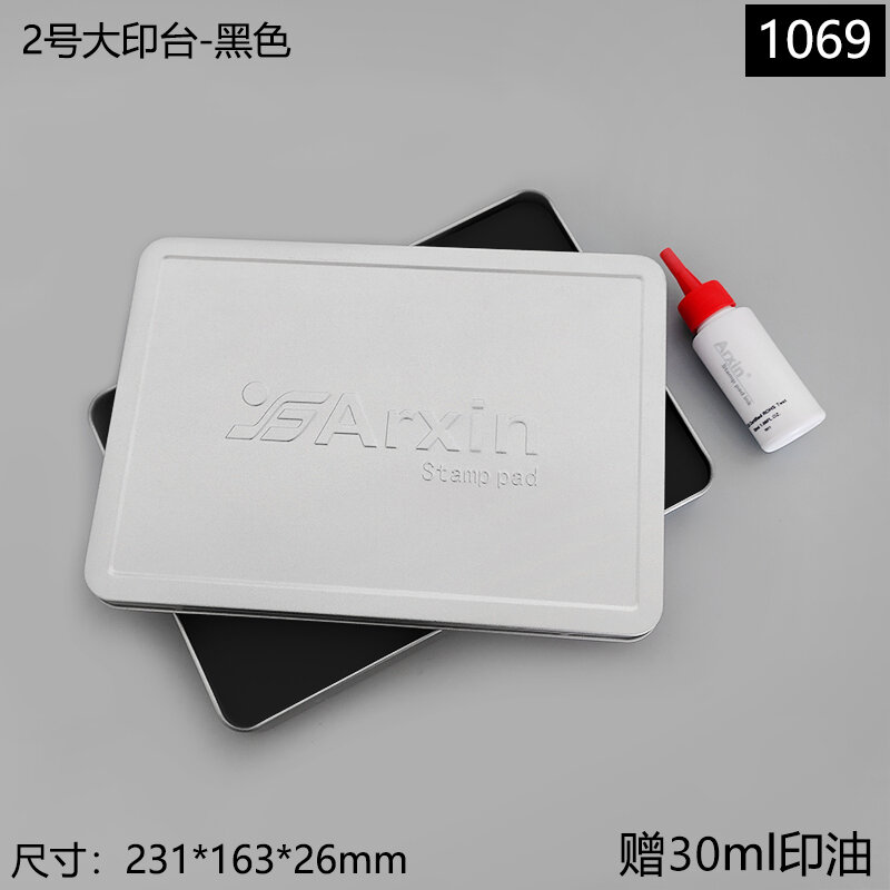 Красная прямоугольная железная коробка с штемпельной подушкой, сверхбольшой синий быстросохнущий штемпельный штамп для отпечатков рук и ног, зеленые и фиолетовые штемпельные чернила для офисного использования.