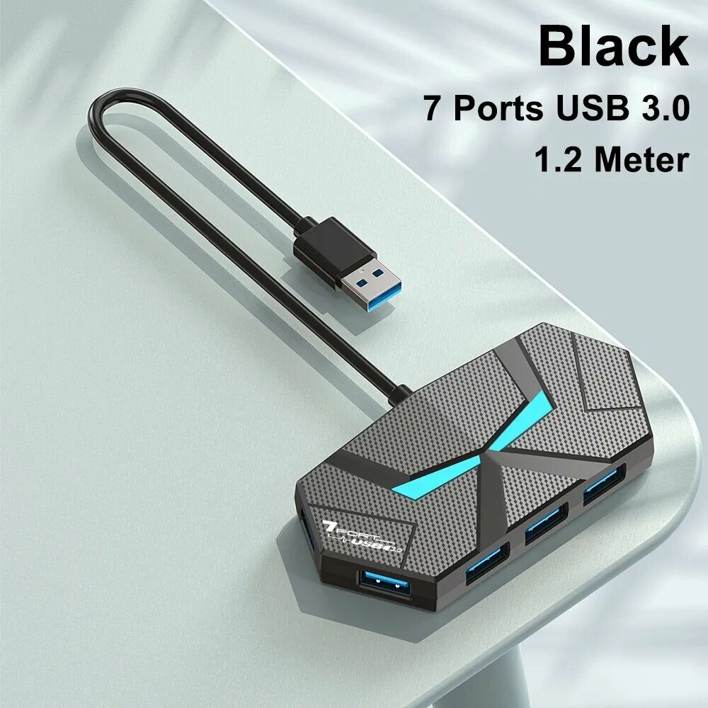 USB концентратор 7 в 1, Хаб для компьютера USB-A 3.0 интерфейс, 7хUSB 3.0; кабель 1.2 м / Hoco HB41 Hub
