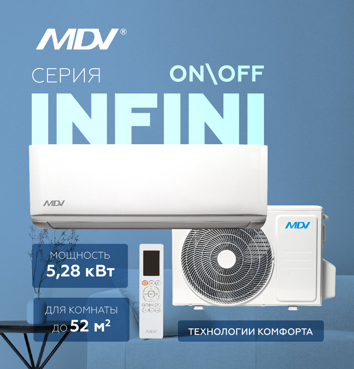 Сплит-система кондиционер MDV MDSAF-18HRN1/MDOAF-18HN1, для 55 м2 белый