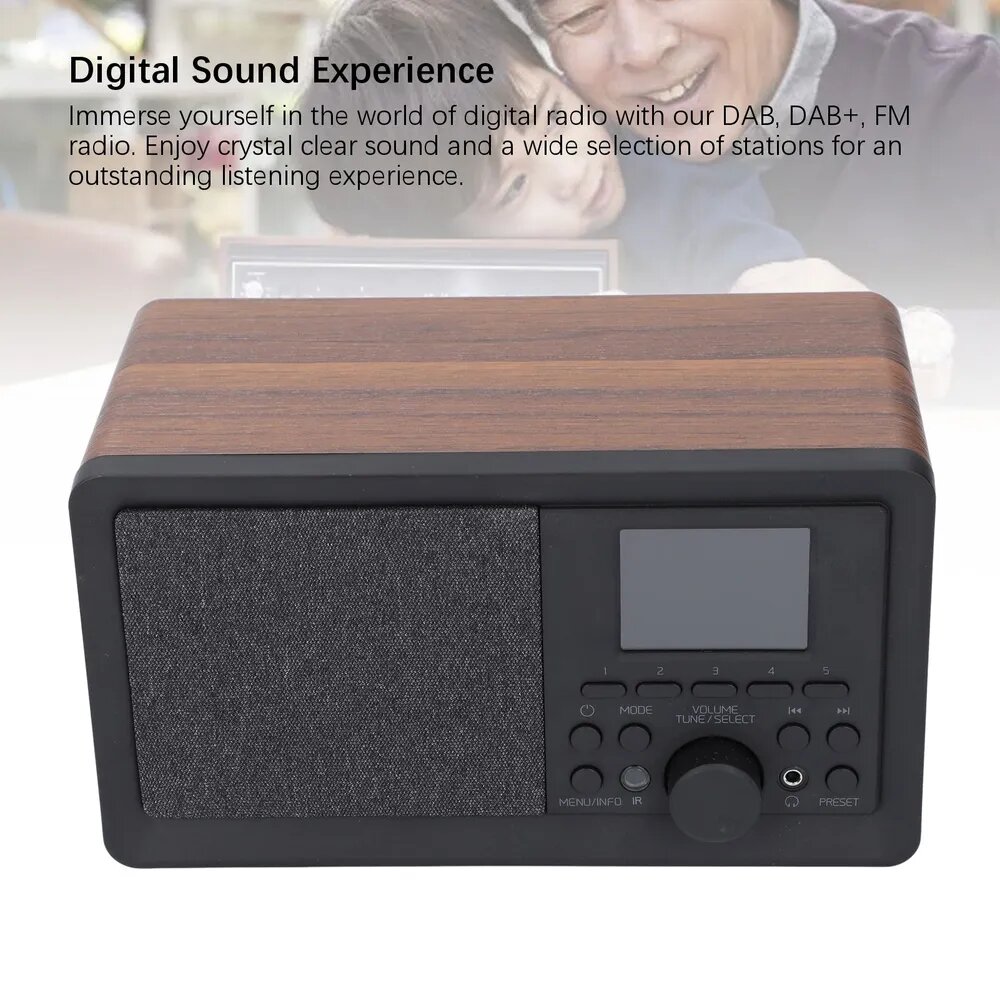 Настольные часы DAB/DAB+/FM радио с будильником и разъемом для наушников, коричневые — фото 1