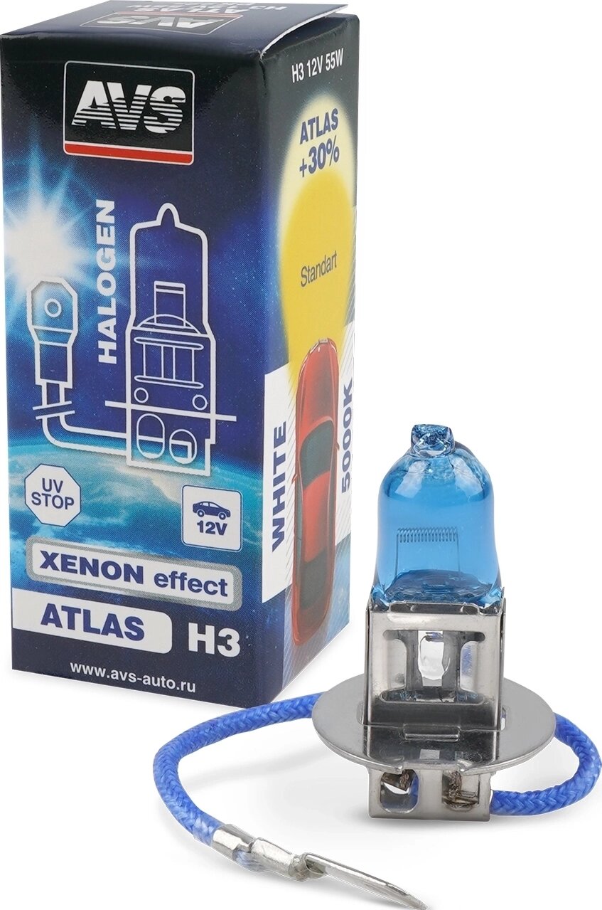 Галогенная лампа AVS ATLAS BOX/5000К/ H3.12V.55W. коробка 1шт.