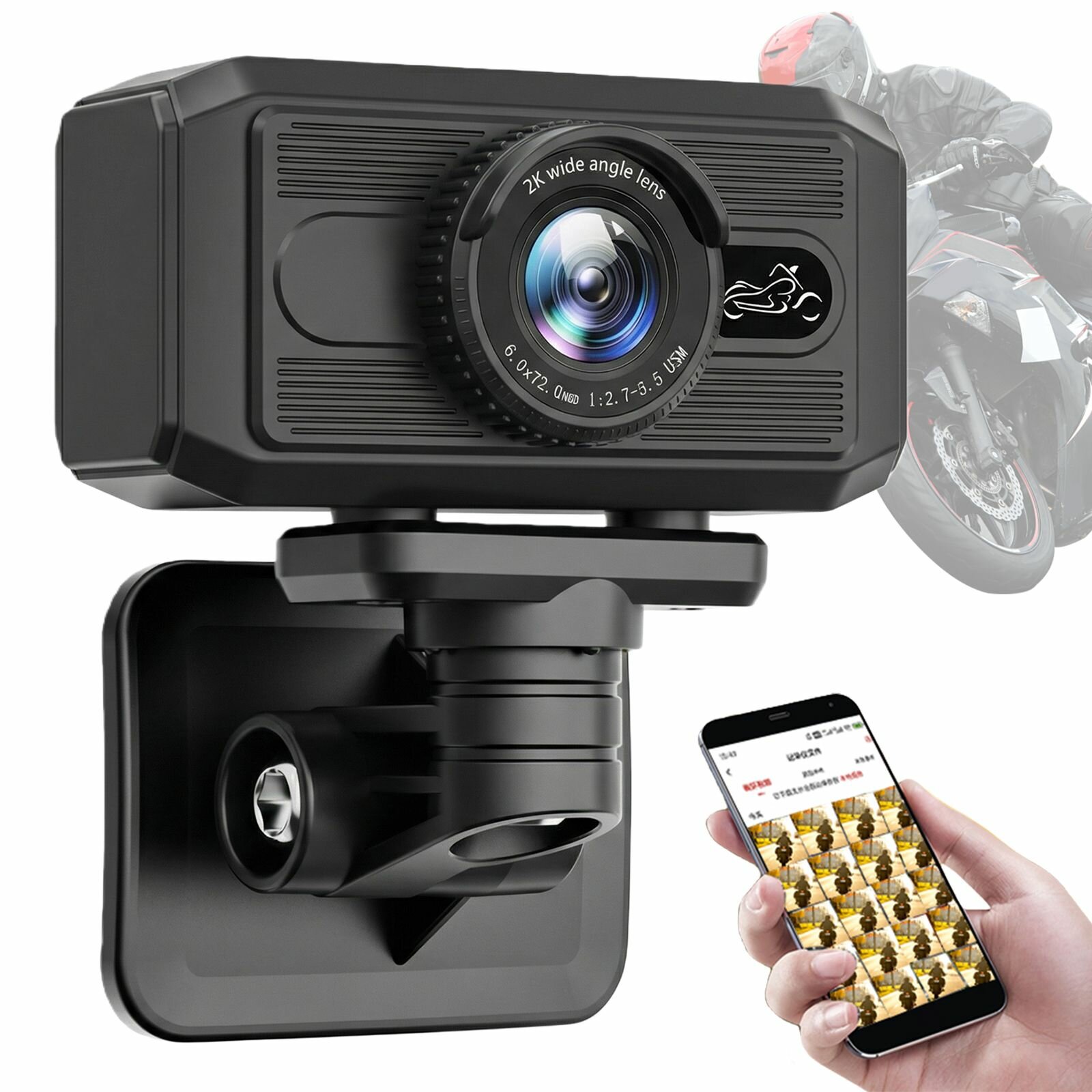 Видеорегистратор для мотоцикла MT109 с разрешением 2,7K, водонепроницаемый, с Wi-Fi и функцией OTG