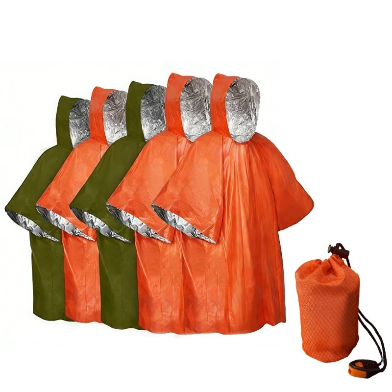 Комплект из 5 Дождевиков Для выживания С Термослойкой Для Кемпинга На Открытом Воздухе Пеших Походов и Готовности К Чрезвычайным Ситуациям