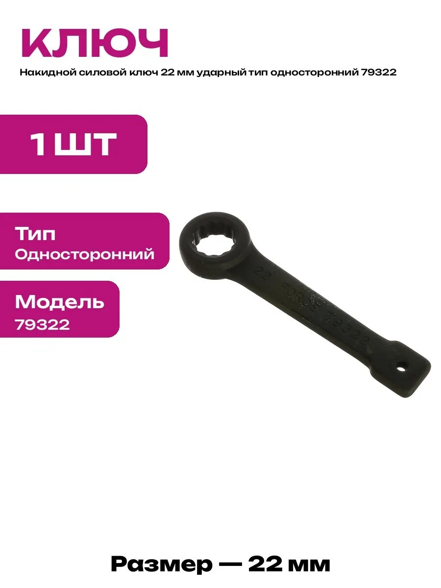 Ударный накидной ключ 22 мм односторонний силовой профиль 12