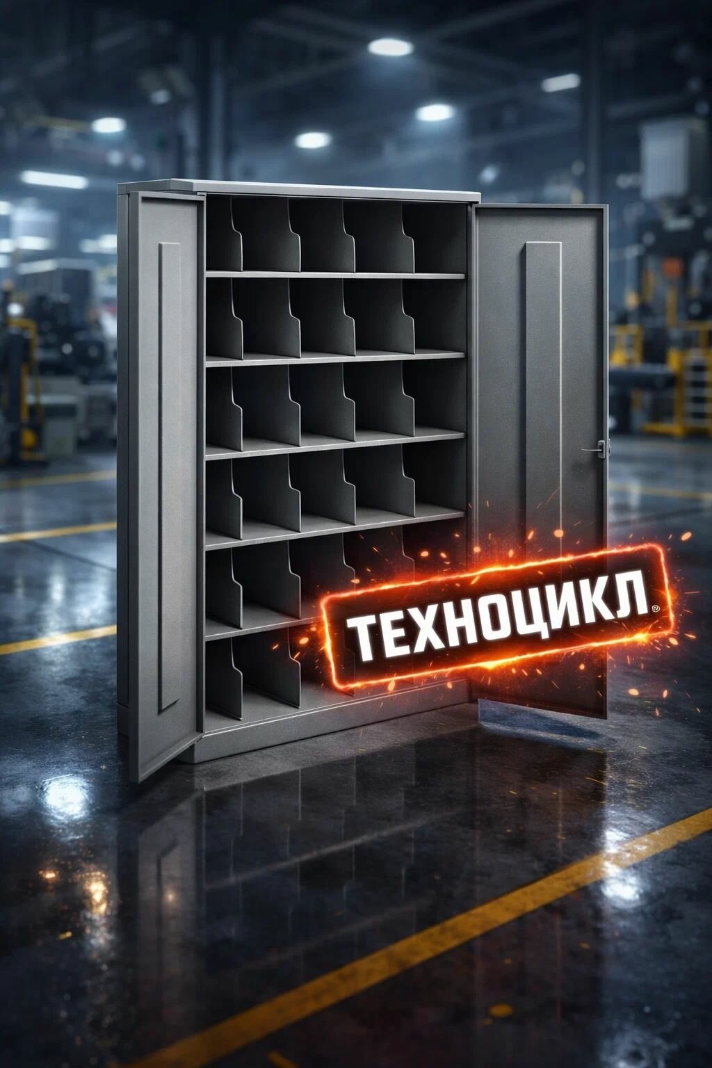 Металлический шкаф для противогазов ХПГ-30, с двумя дверьми 1500х870х380 мм техноцикл