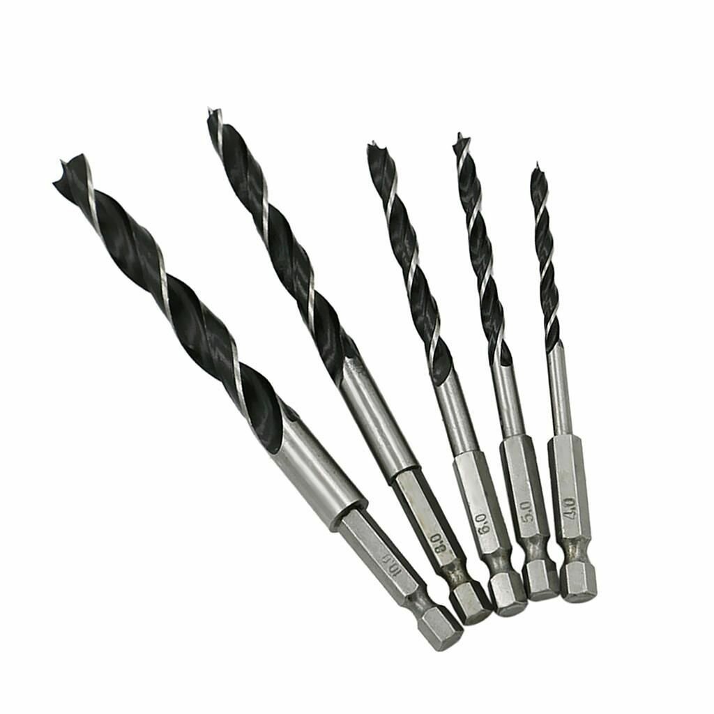 Набор сверл по дереву и металлу с шестигранным хвостовиком HSS, 5 шт, метрические размеры 4-10 мм