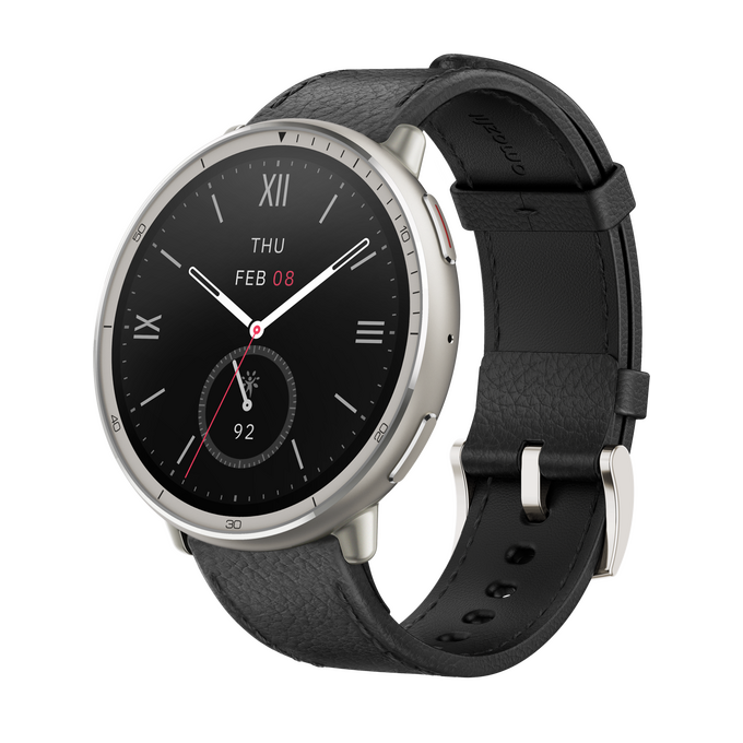 Смарт-часы Amazfit Active 2R A2437 Black leather, Серебристый (Silver) с безелем из нержавеющей стали, Черный (Black).