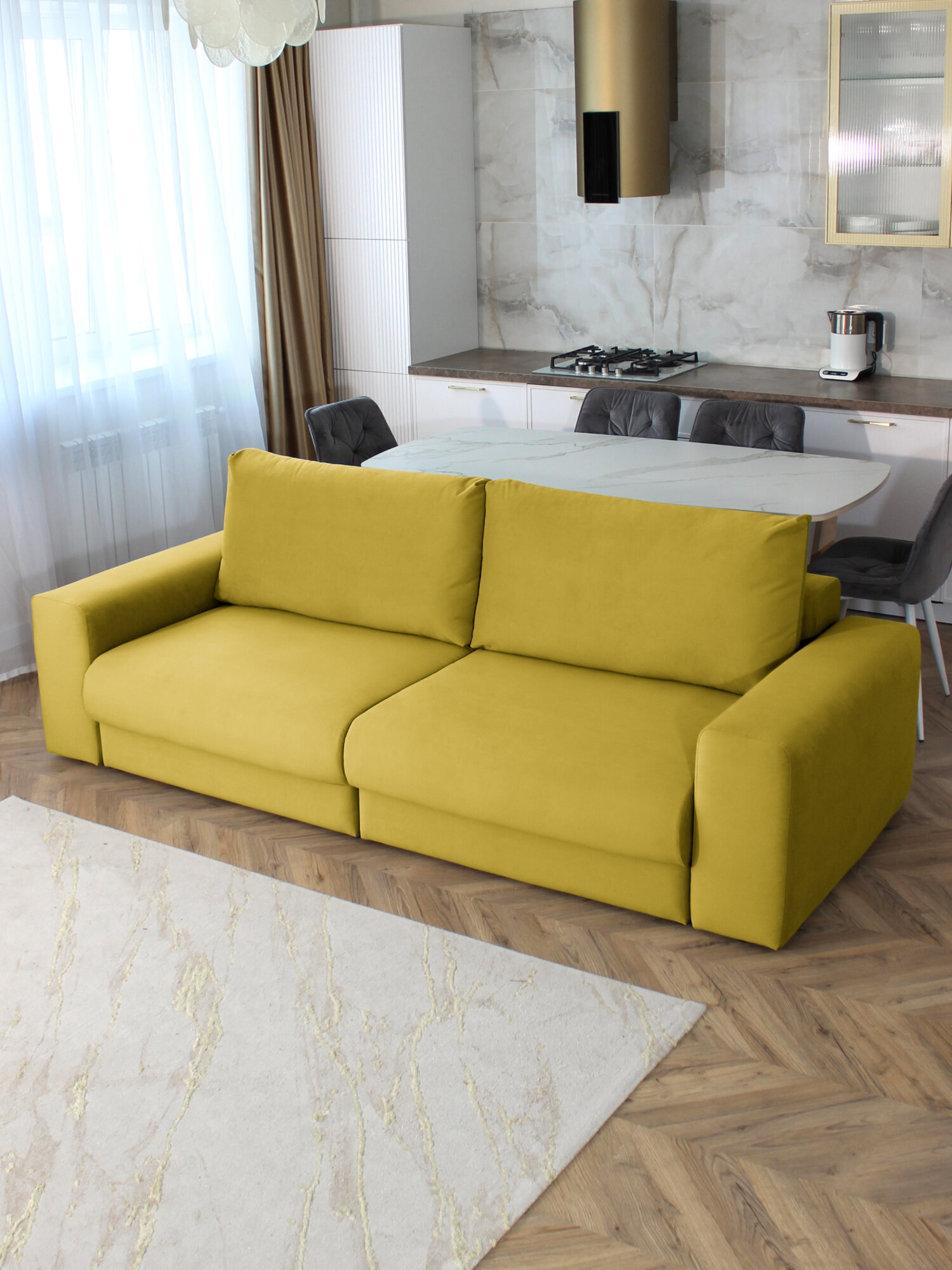 Диван-кровать Лофт желтый, механизм Еврокнижка, Независимый Пружинный Блок 250х109х65 см