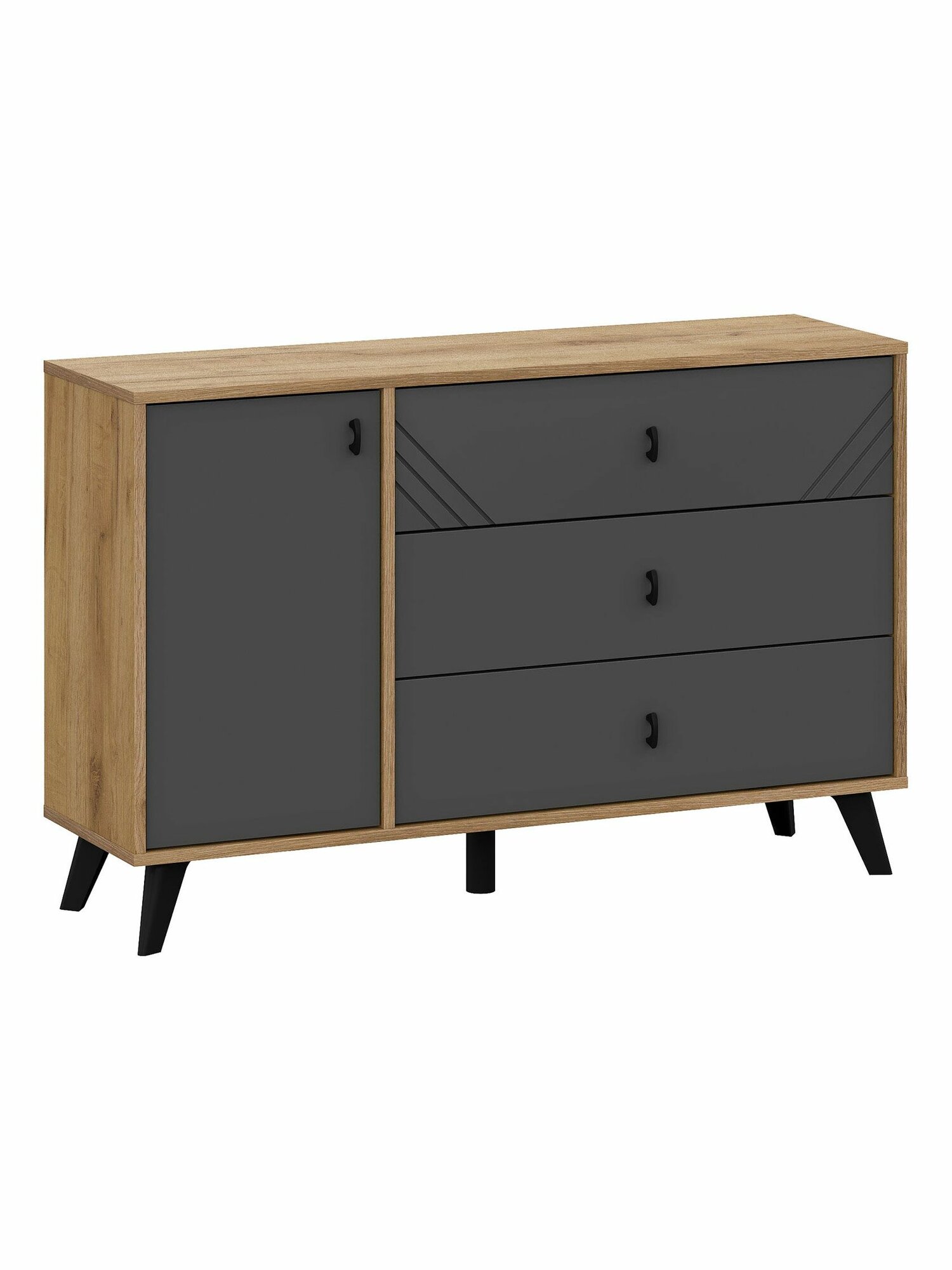 Комод для одежды и хранения вещей Калиста Стандарт с ящиками, с полками, 114х33.1х73.2 см, Дуб золотой / Графит