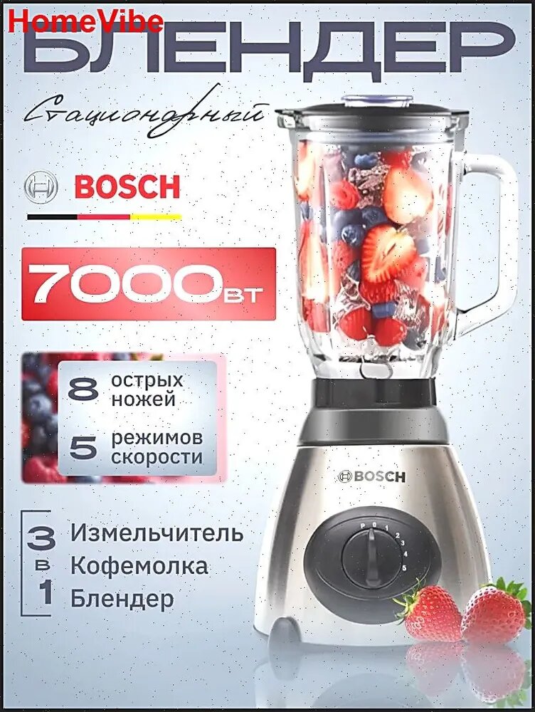 LivGroup Стационарный блендер для смузи коктейлей измельчитель 2 в 1 с чашей электрический, серый