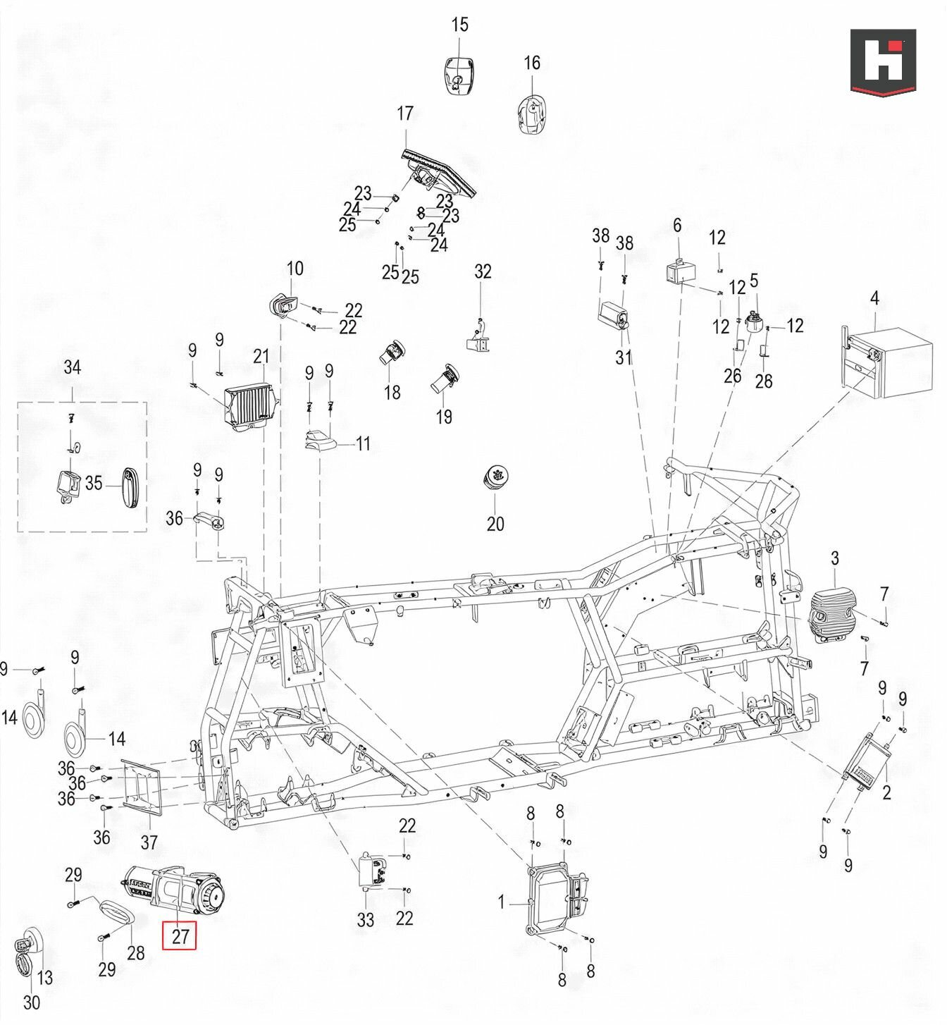P202001899110000 Лебедка 2500LBS Hisun GUARDIAN HS550/750ATV, EXPLORER HS550UTV