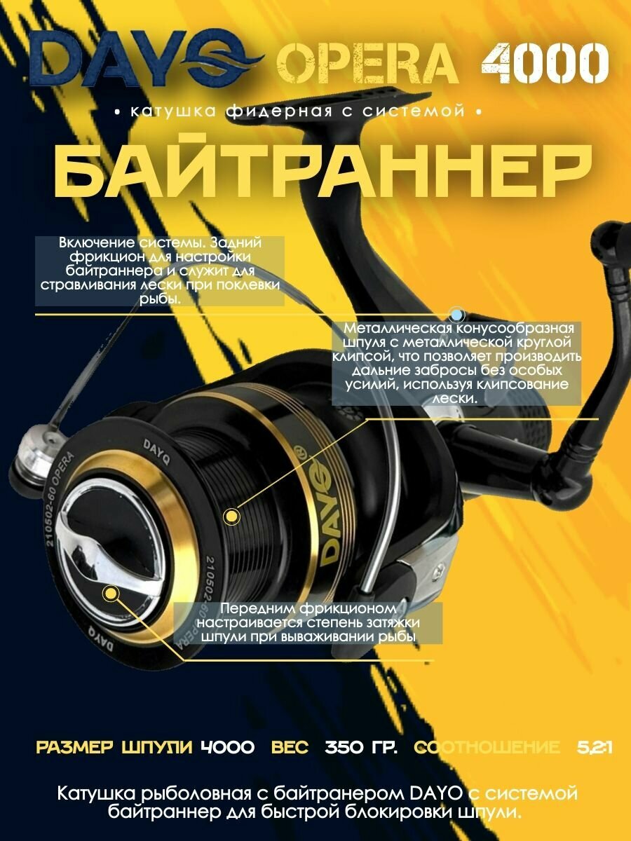 Катушка рыболовная с байтранером для фидера карп OPERA 4000, в компл две шпули