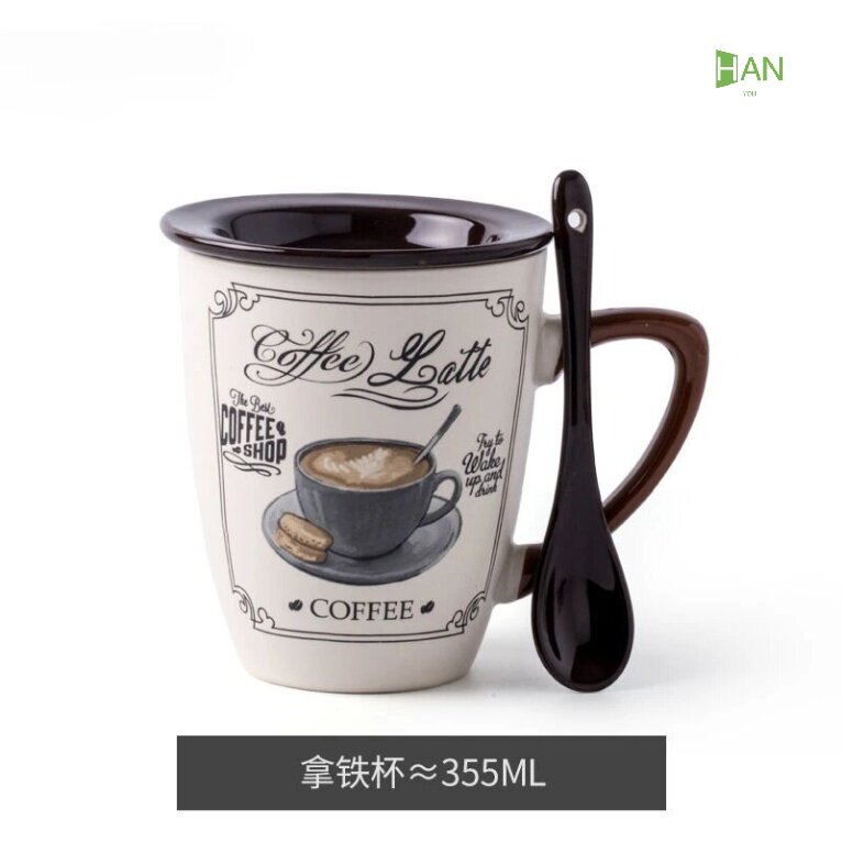 Винтажная керамическая кружка Latte с крышкой, объем 300 мл, для кофе и чая, матовая текстура, подарок