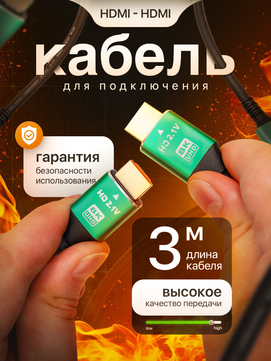 HDMI кабель 2.1 мягкий силиконовый, 3 метра, 8K 60 Гц